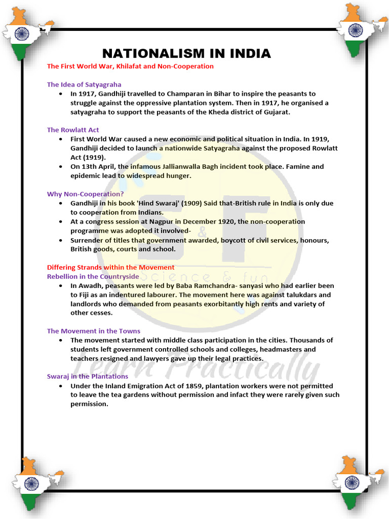 Nationalism in India Notes | PDF | Mahatma Gandhi | Politics Of India