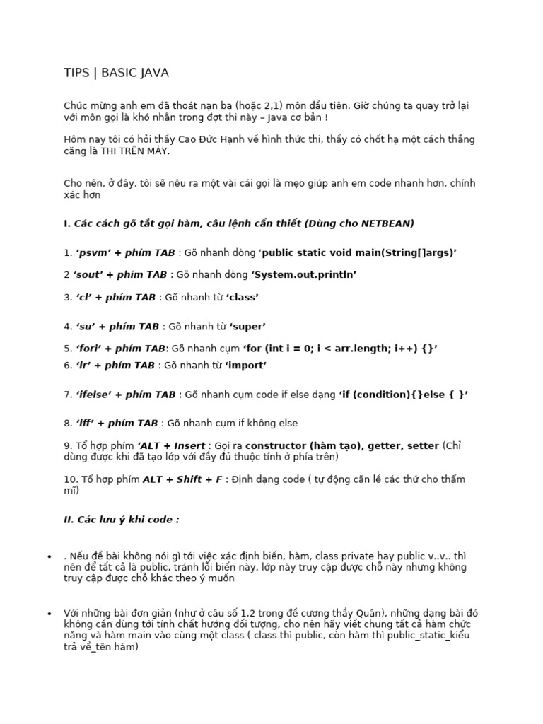 Tips Java Co Ban | PDF