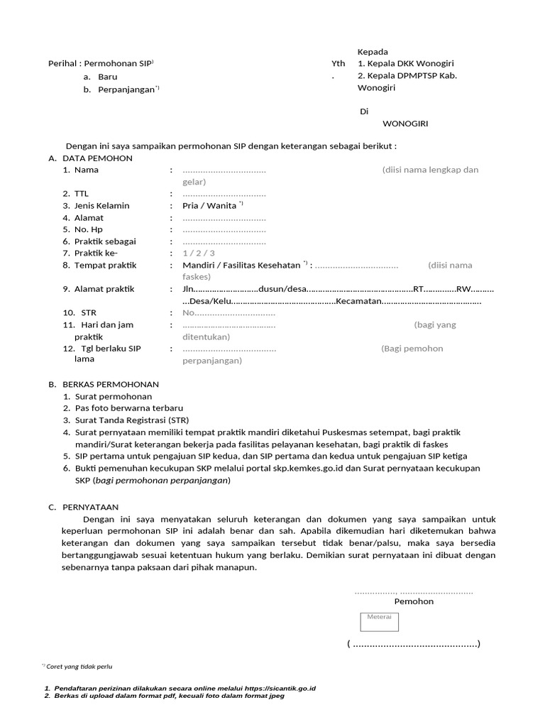 Formulir Permohonan SIP | PDF
