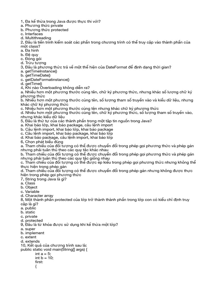 Trac Nghiem Java Co Ban | PDF