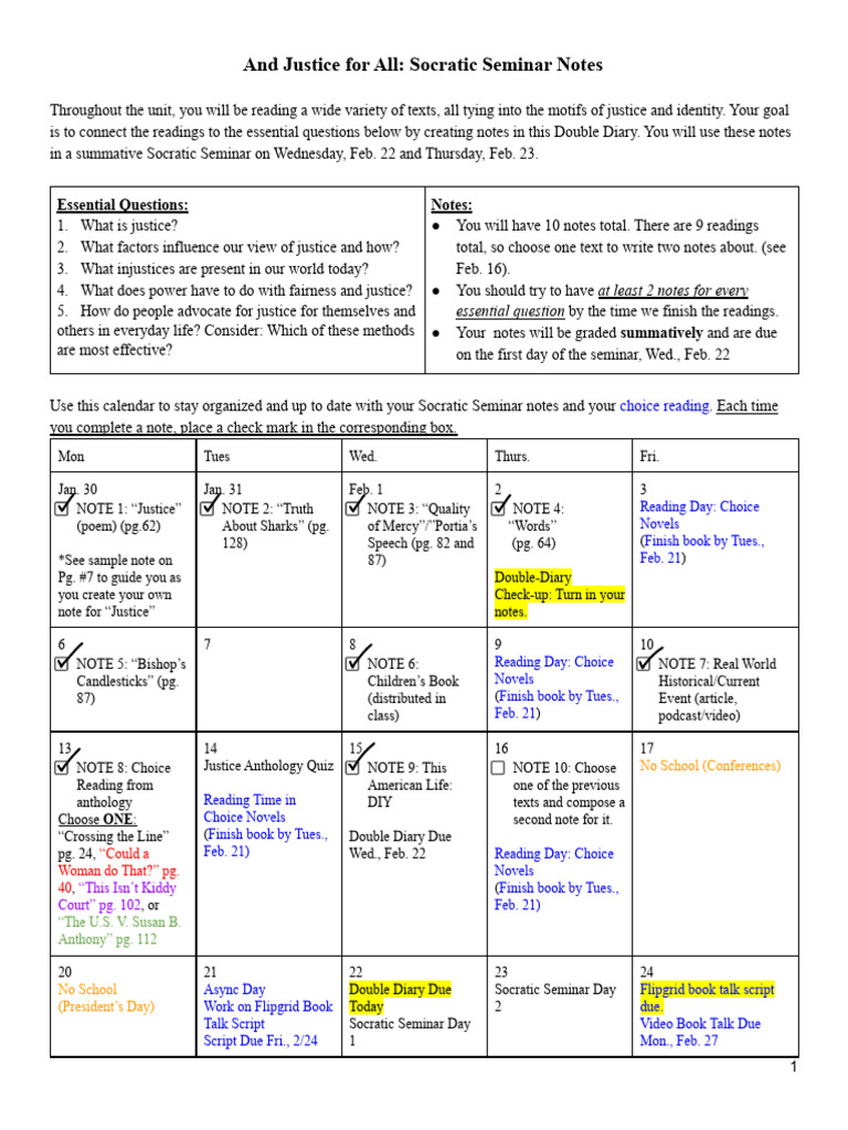 Justice Socratic Seminar Notes 2023 | PDF | Justice | Crime & Violence