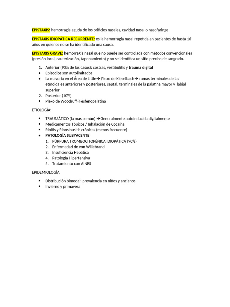 Causas y Tipos de Epistaxis Nasal | PDF