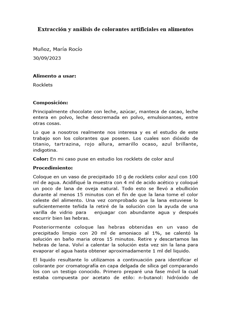 Extracción Y Análisis De Colorantes Artificiales En Alimentos Pdf