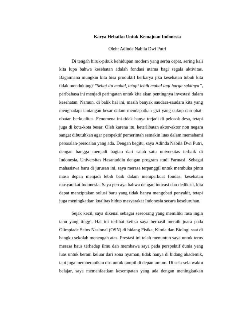 Essay Beasiswa Unggulan - Adinda Nabila Dwi Putri Fix | PDF
