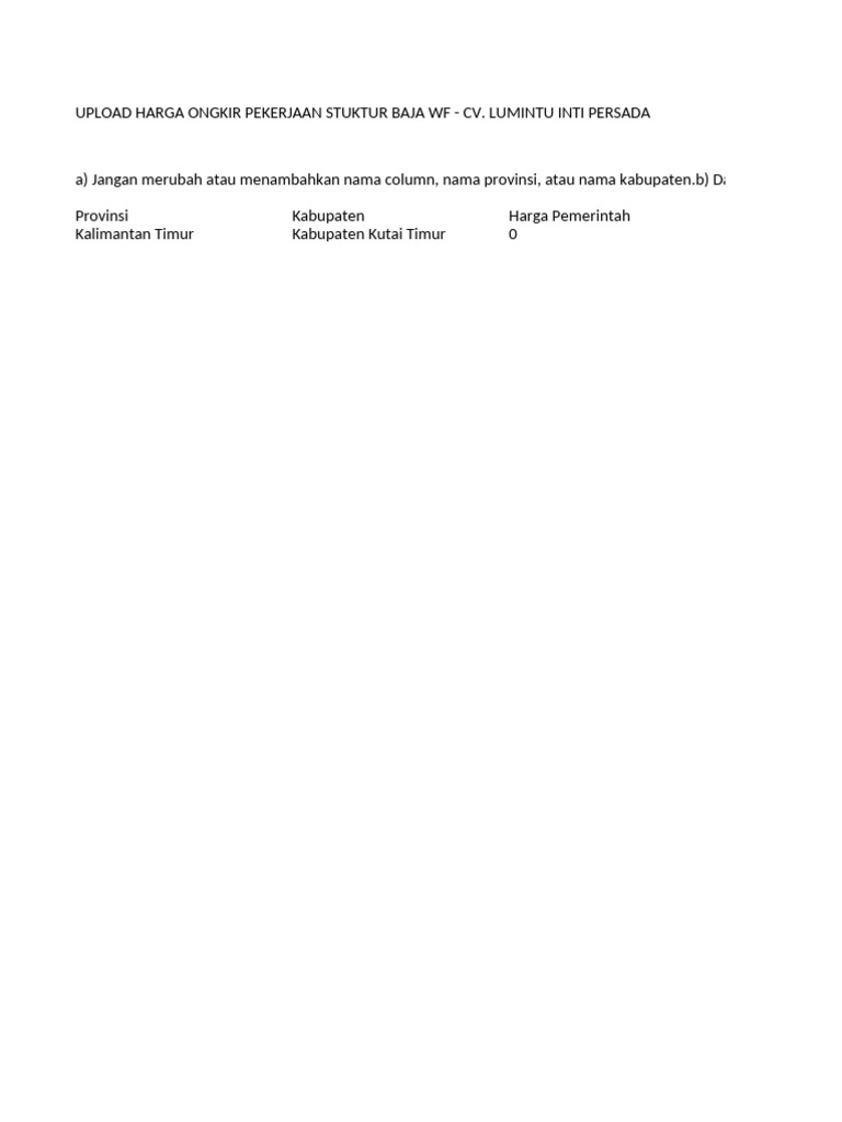 Template Harga Produk PEKERJAAN STUKTUR BAJA WF - CV. LUMINTU INTI ...