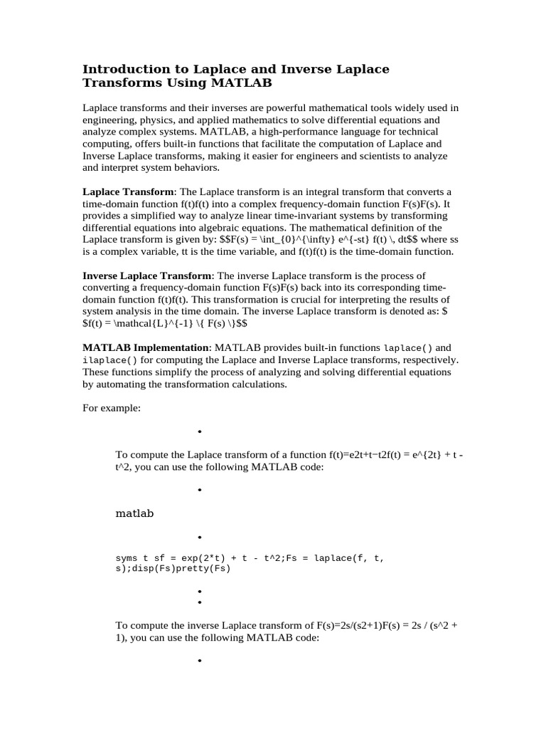 Introduction To Laplace and Inverse Laplace Transf | PDF | Laplace ...