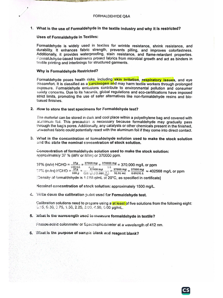 HCHO Ques & Ans | PDF