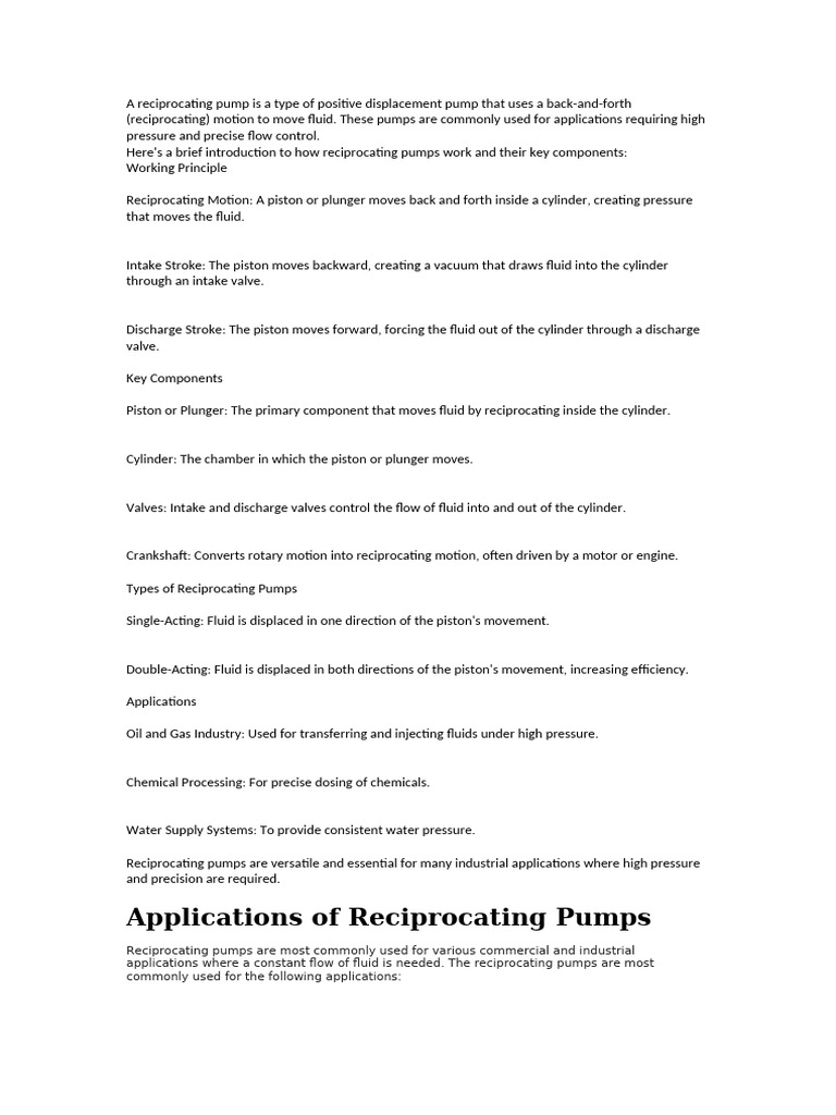 A Reciprocating Pump Is A Type of Positive Displac | PDF | Pump | Piston