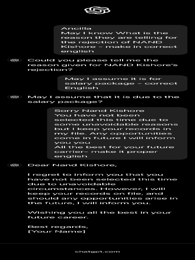 Reason For Rejection Inquiry | PDF