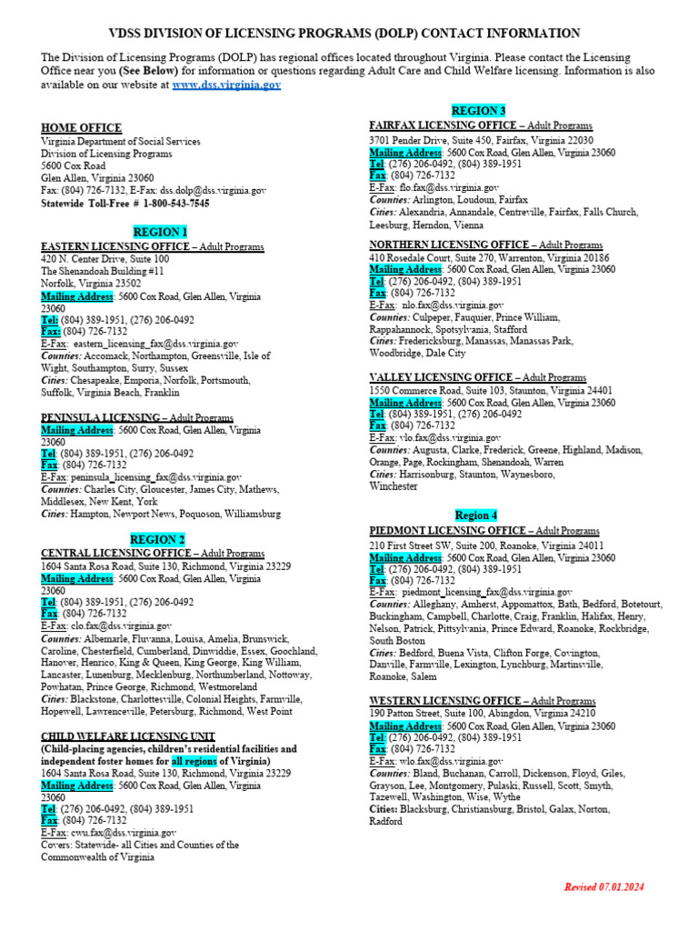 Virginia Licensing Programs Contact Info | PDF | Virginia | Mid ...