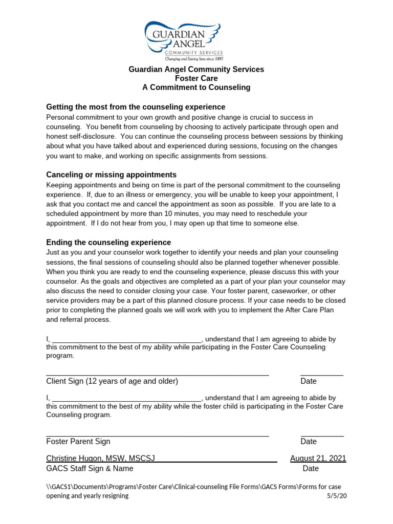 Foster Care Counseling Commitment Guide | PDF | Foster Care