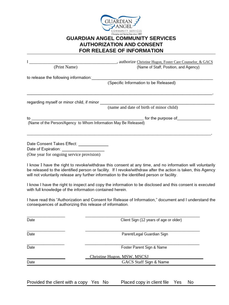 GACS Release of Information Foster Care 5.5.20 | PDF | Consent | Family