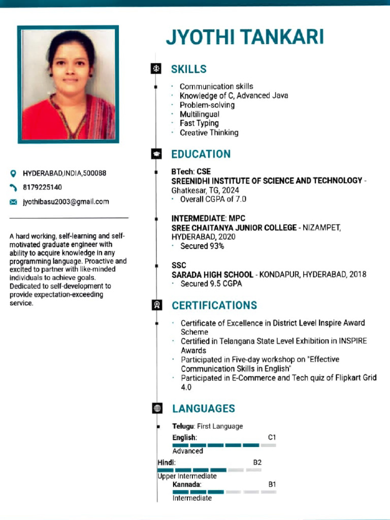 Jyo Resume | PDF | Cognition | Learning