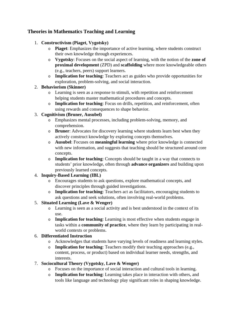 Math Teaching Theories & Trends | PDF | Learning | Constructivism ...