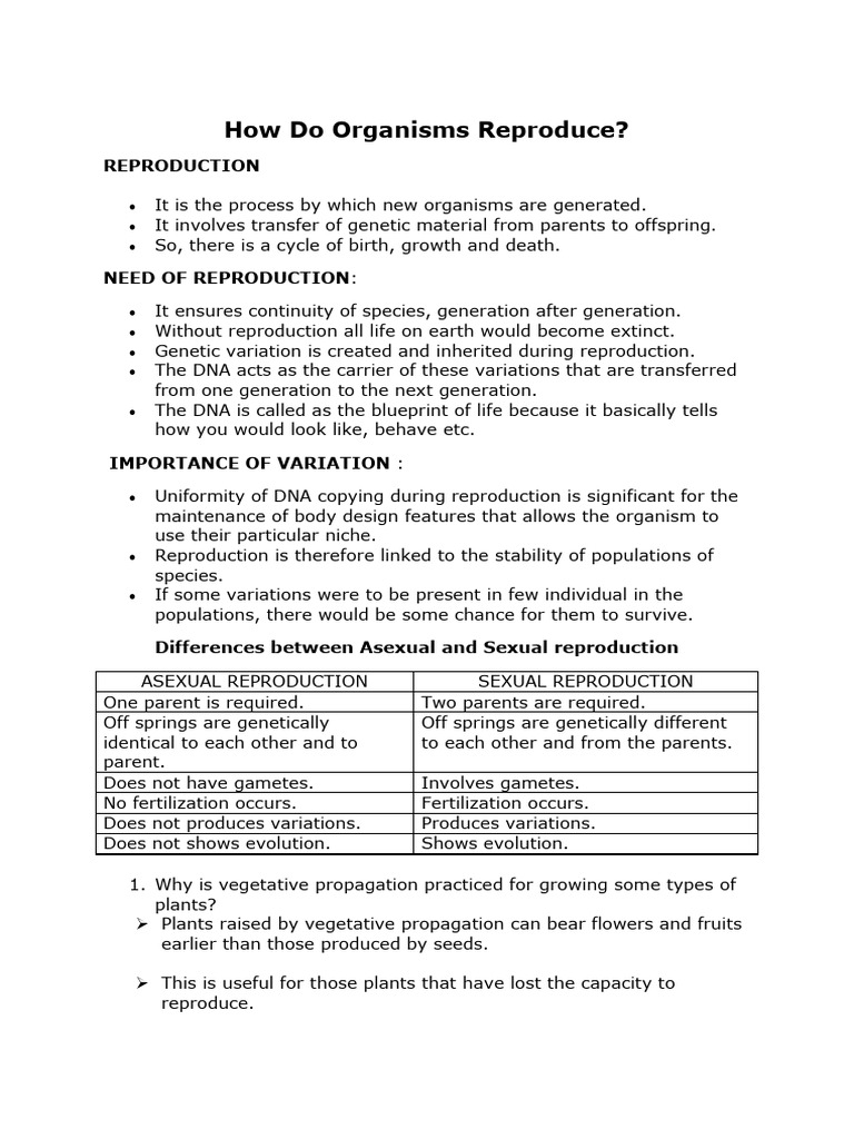 Reproduction: Asexual vs Sexual | PDF | Reproduction | Biological Processes