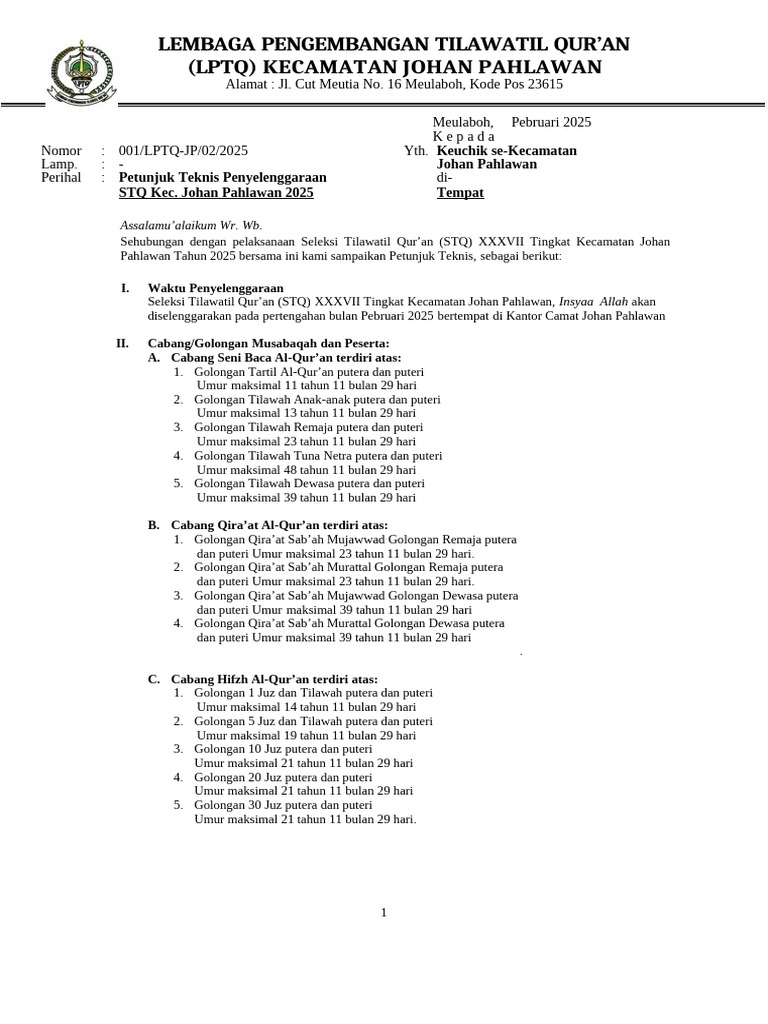 Juknis STQ Kec, Johan Pahlawan 2025 | PDF
