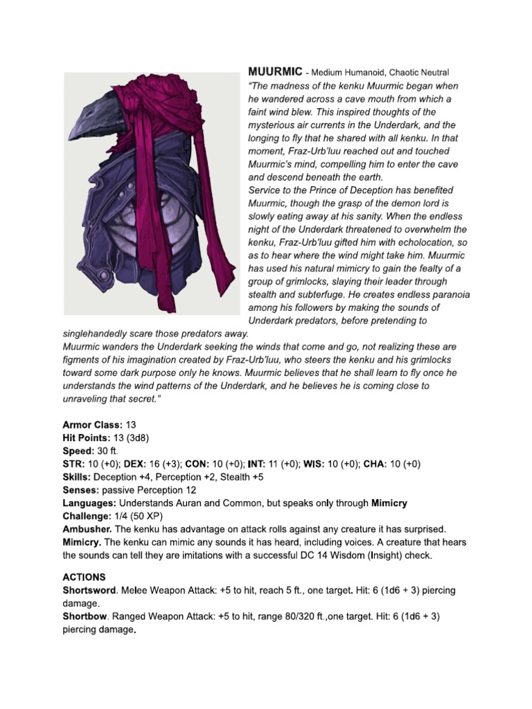Character - Muurmic the Kenku | PDF
