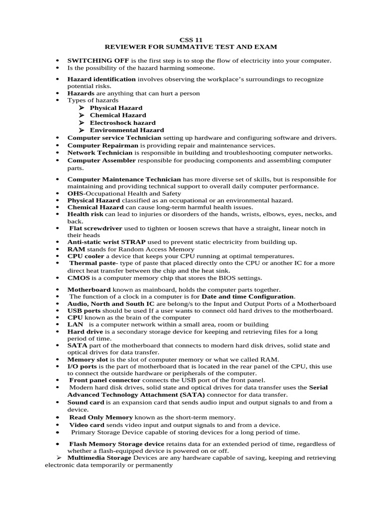 CSS 11 Reviewer For Summative Test and 1ST Quarter Exam | PDF ...