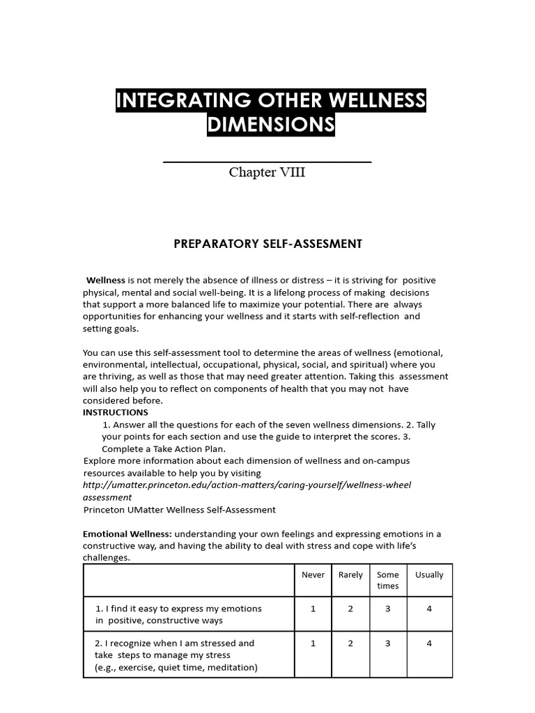 Wellness Self-Assessment Guide | PDF | Cognition | Behavior Modification