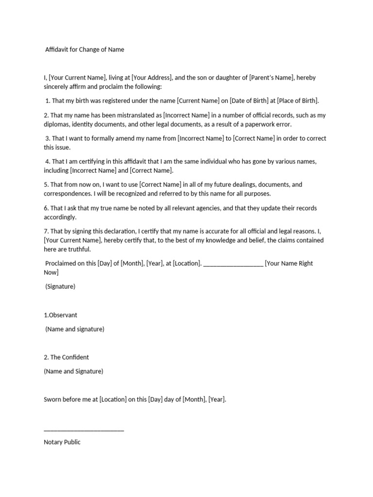 Name Change Affidavit Template | PDF