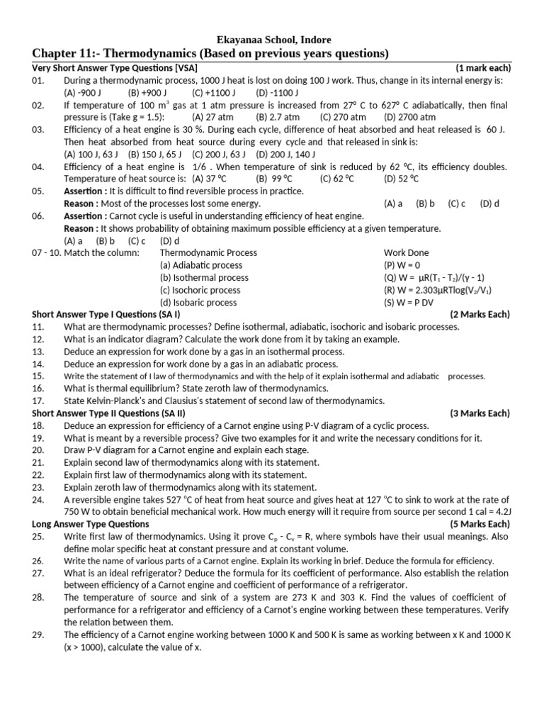 Work Sheet Chapter 11 Class 11th Physics | PDF | Heat | Temperature