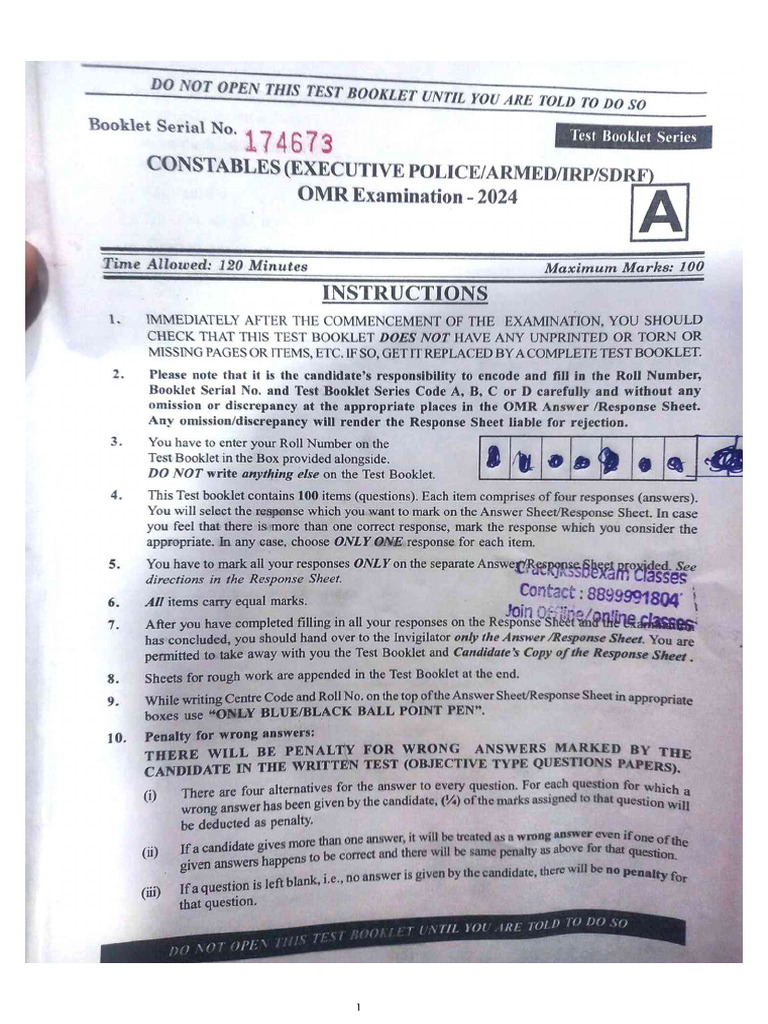 JKP CONSTABLE 01 DEC 2024 PAPER | PDF