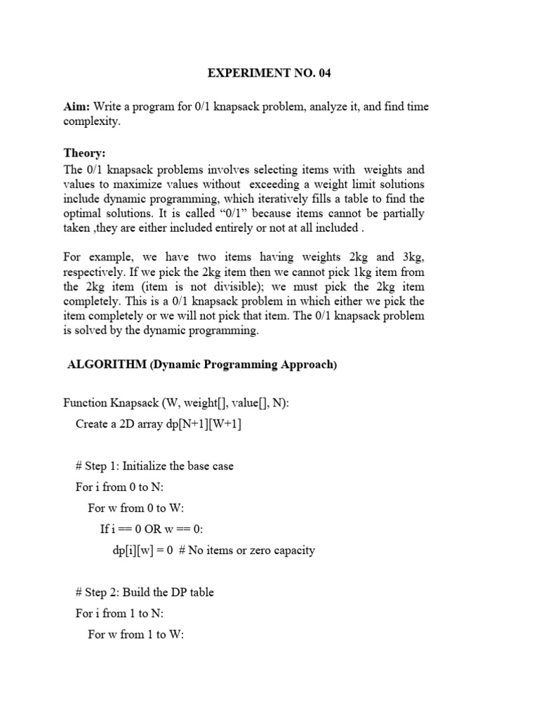0/1 Knapsack Problem Guide | PDF