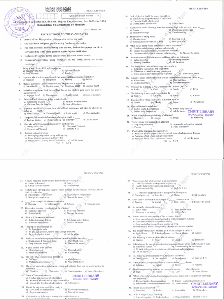 VTU Question Paper of BSFHK158 Scientific Foundations of Health Jan-Fab ...