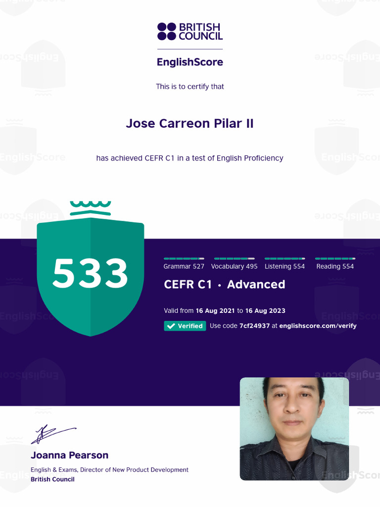 Jose Carreon CEFR C1 English Proficiency | PDF