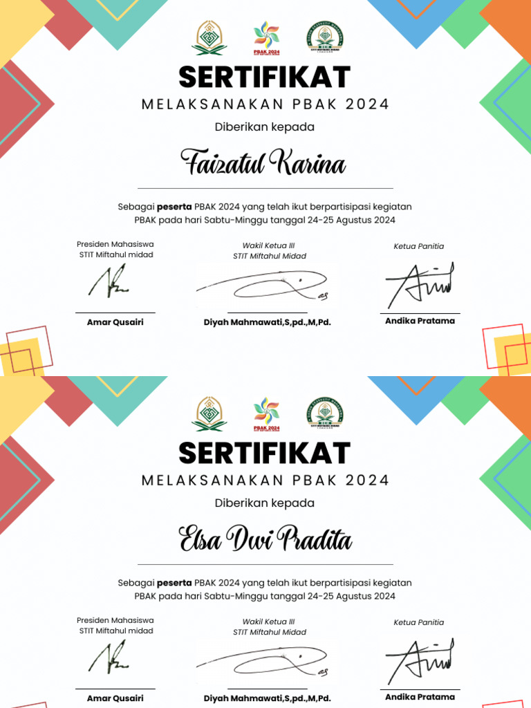 Sertifikat Pbak Peserta | PDF