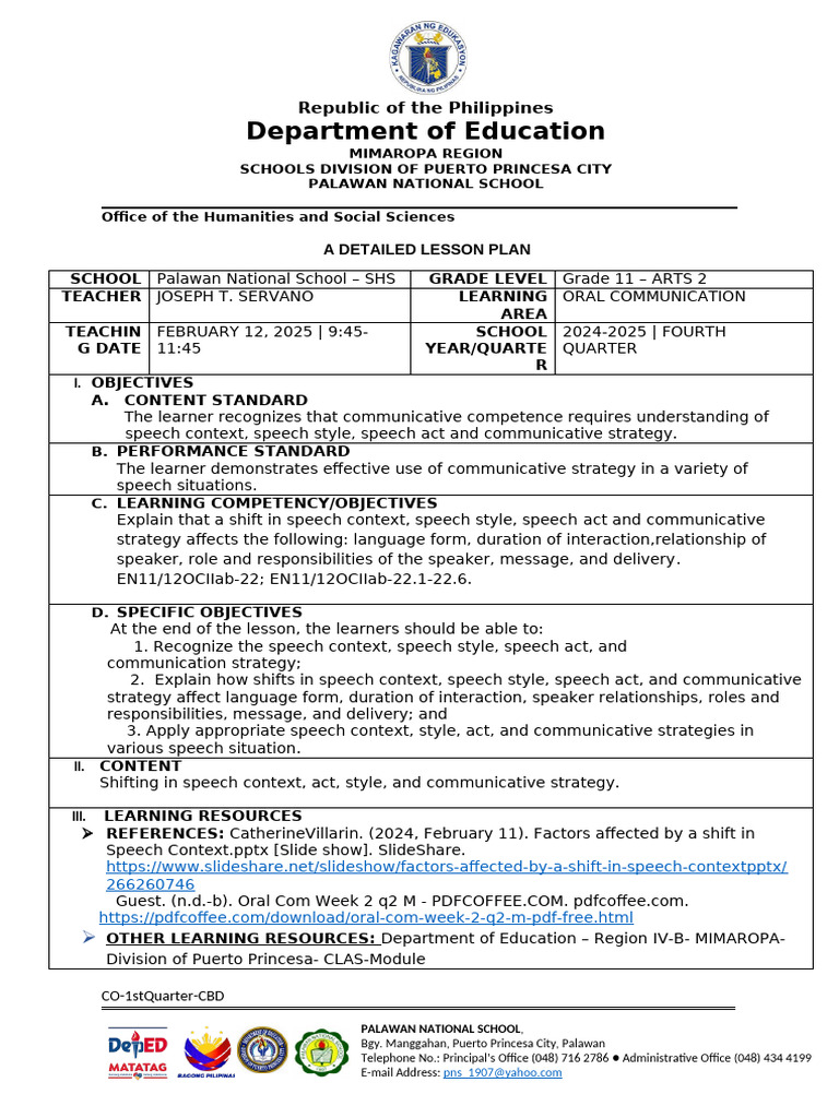 Lesson Plan OralComm Week2 | PDF | Nonverbal Communication | Communication
