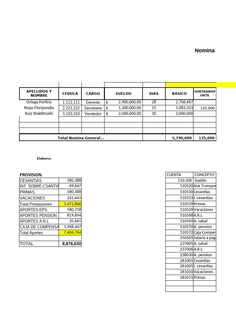 Nomina Aca 3 | PDF | Compensación laboral | Sueldos y salarios