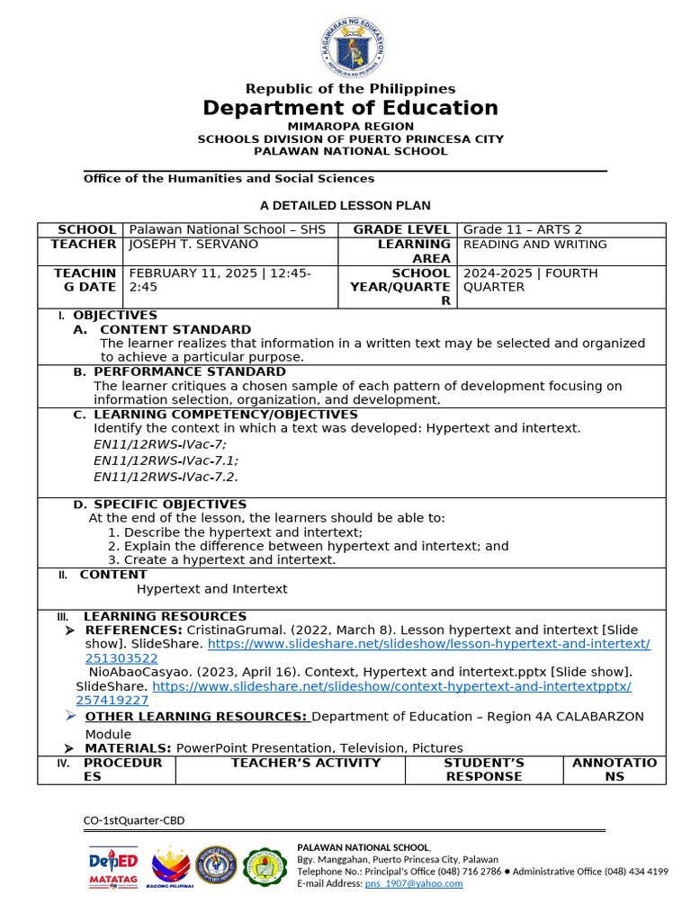 Lesson Plan RWS Week1 | PDF | Hyperlink | Intertextuality