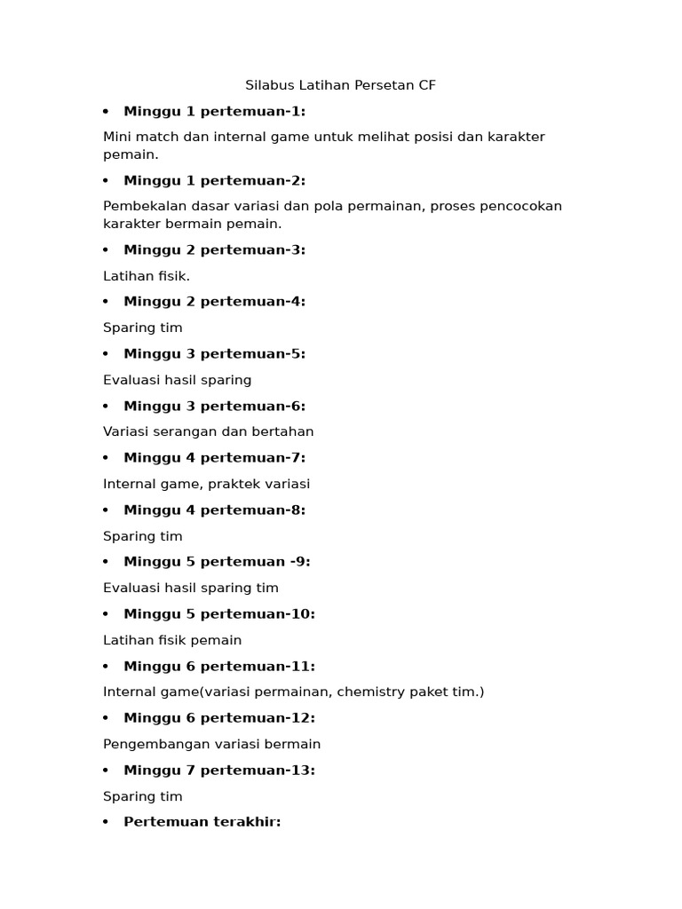 Silabus Latihan PERSETAN CF | PDF