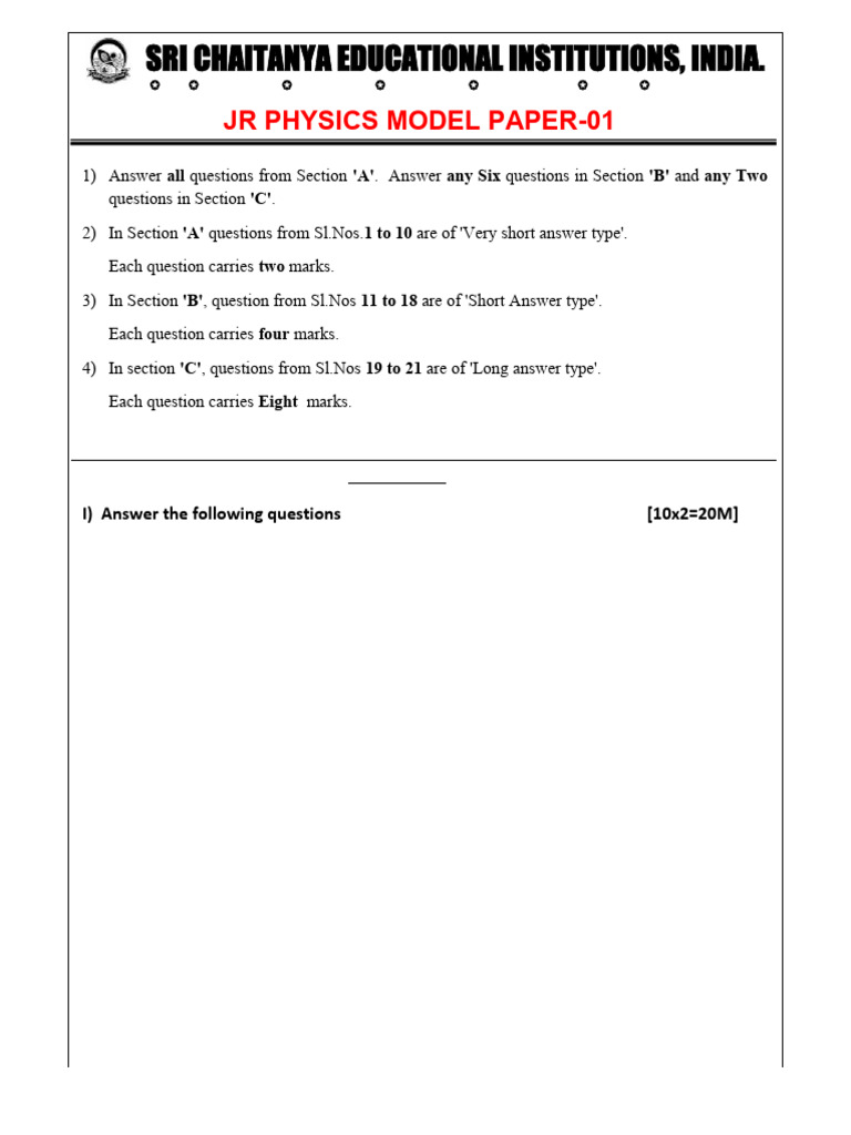 JR Physics - 6 Model Papers | PDF | Force | Newton's Laws Of Motion