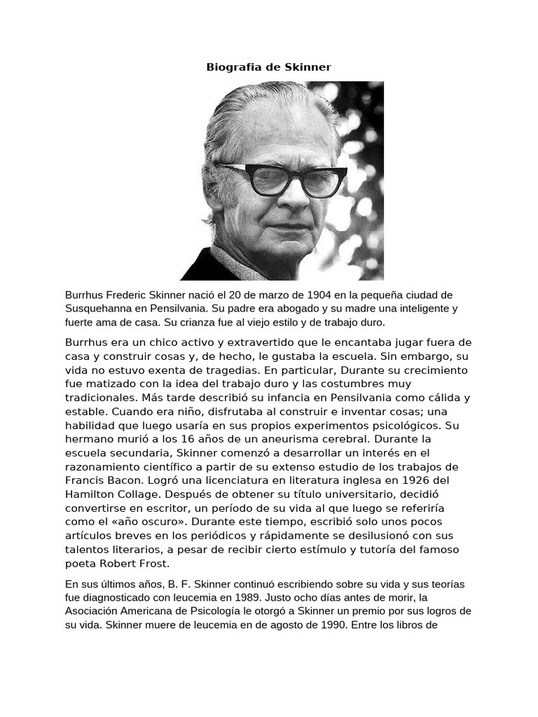 Vida y Legado de B. F. Skinner | PDF | Behaviorismo | Sicología