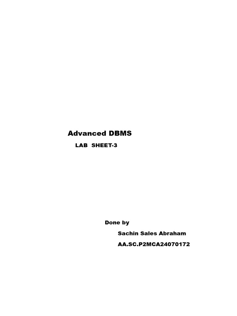 Advanced DBMS: Lab Sheet-3 | PDF