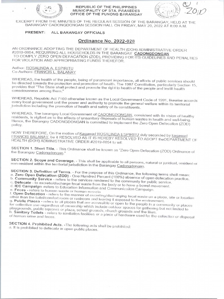 Sample Ordinance Zero Open Defaction ZOD | PDF
