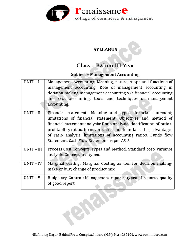 Management Accounting Syllabus Overview | PDF | Income Statement ...