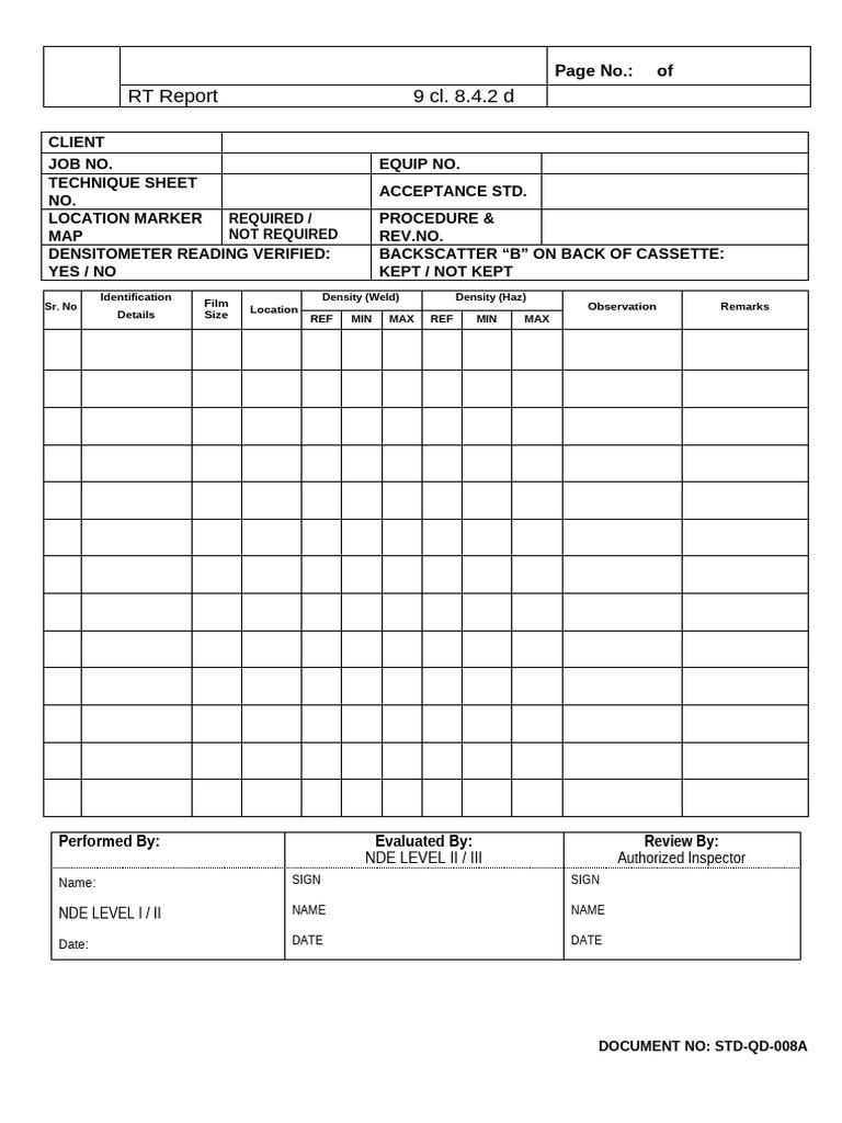 STD-QD-009A RT Report | PDF