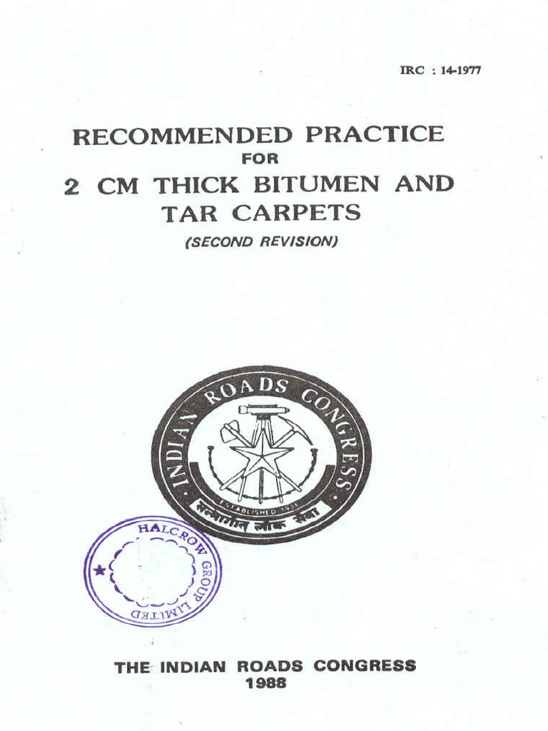 Irc-14-1977 2CM THK Bitu & Tar Carpet | PDF