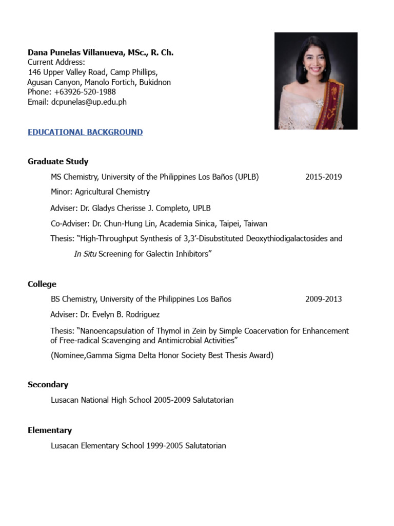 CV Dana Punelas Villanueva 2024 | PDF | Chemistry