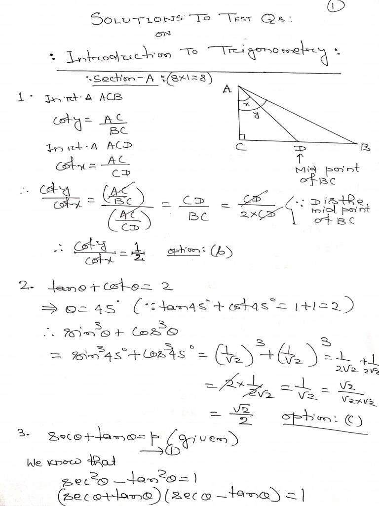 X Introduction To Trignometry Sol. | PDF