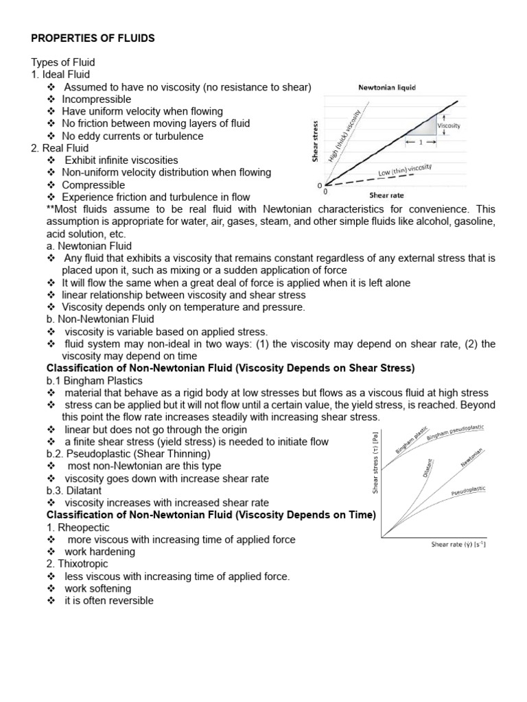 PROPERTIES OF FLUIDS Notes 1 | PDF | Fluid Mechanics | Viscosity