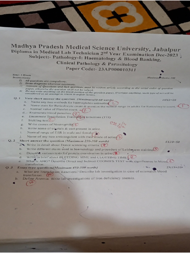 DMLT 2023 Exam Paper | PDF