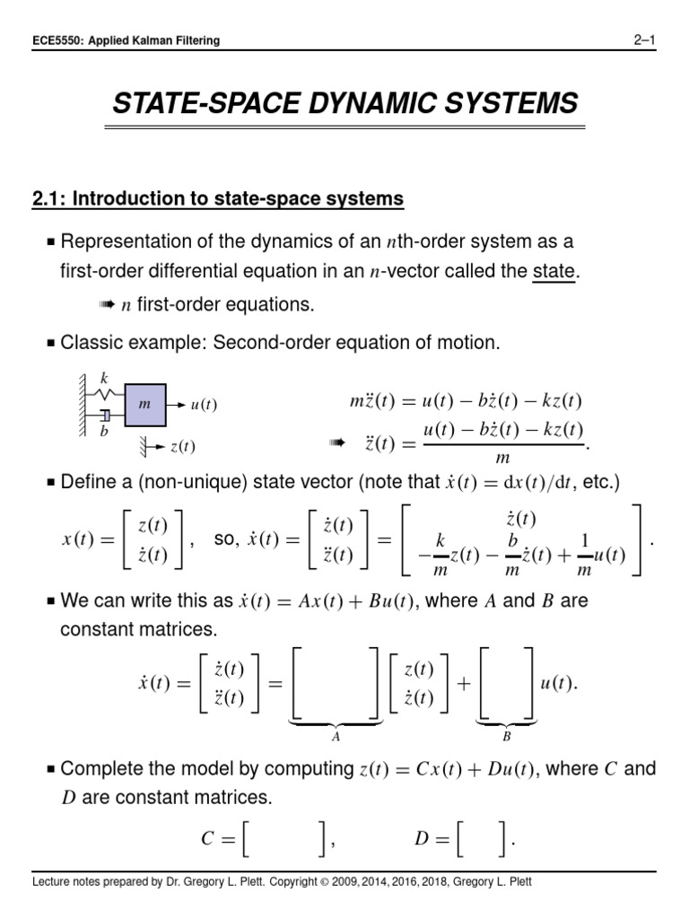 State-space Models_Handout 1 | PDF | Matrix (Mathematics) | Mathematical Objects