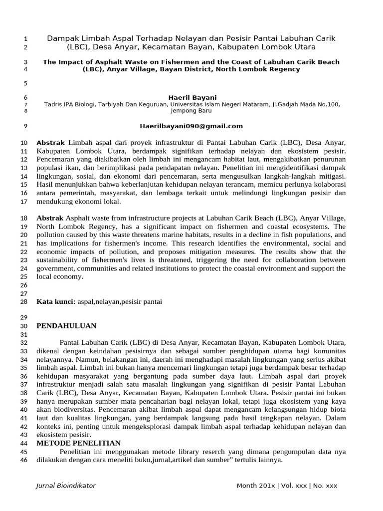 Artikel Dampak Limbah Aspal Terhadap Nelayan Dan Pesisir Pantai Labuhan ...