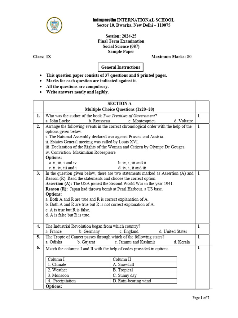 Social Science Class 9 Final Term Sample Paper | PDF | Economies