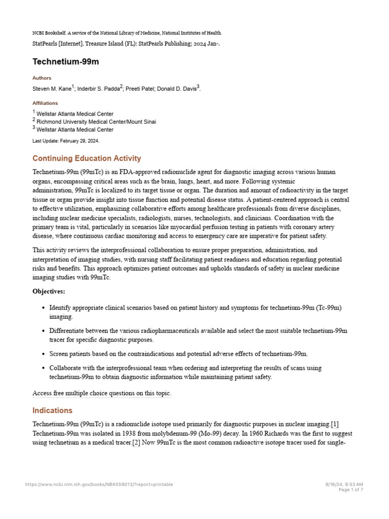 Technetium-99m: Diagnostic Imaging Guide | PDF | Medical Imaging ...