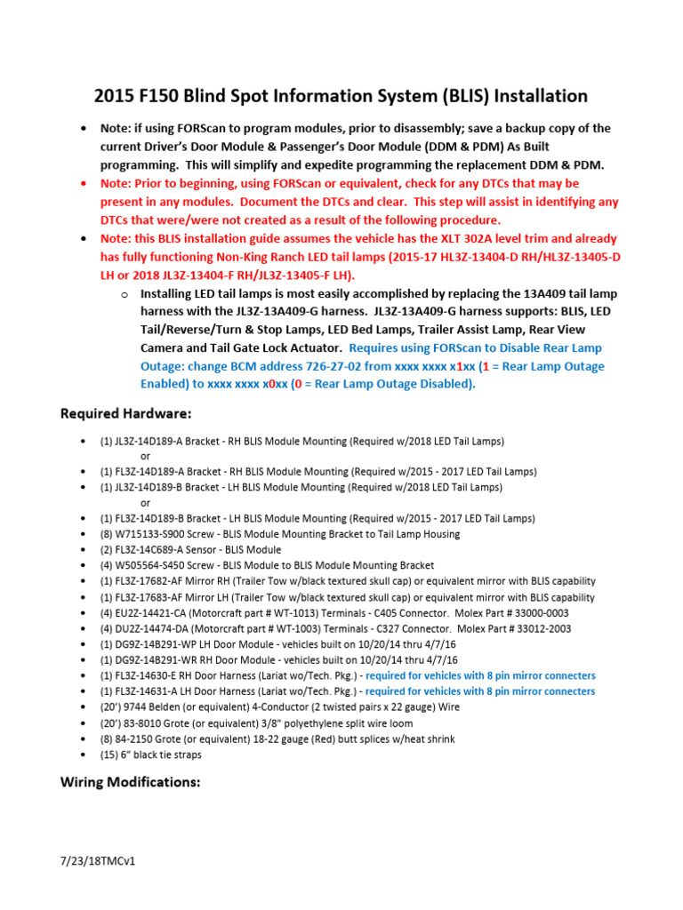 2015 F150 BLIS Installation Guide | PDF | Electrical Connector ...